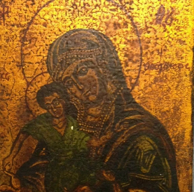 ANTIKE HOLZ IKONE Mutter Gottes Madonna Maria Jesuskind EUR 49,00 ...