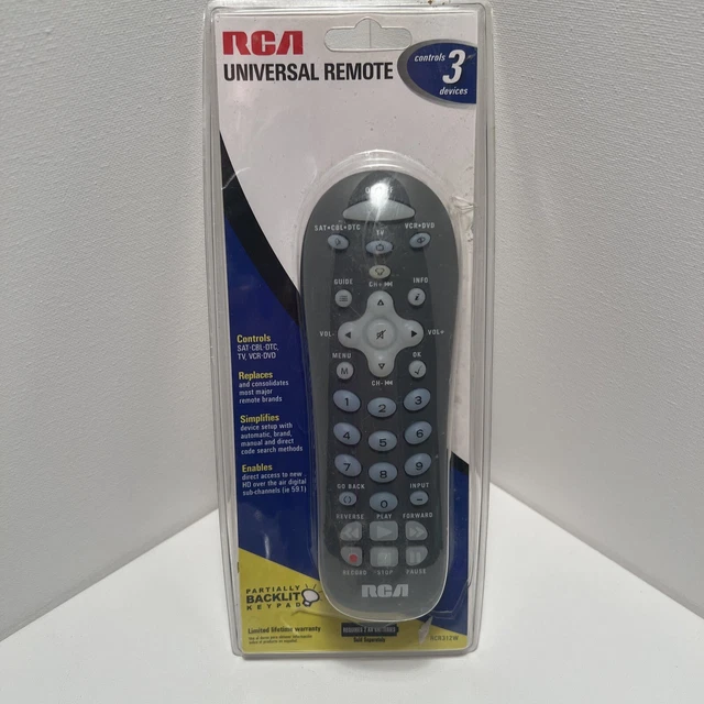 RCA UNIVERSAL REMOTE Control Cable/Sat/TV/VCR/DVD RCR312W $7.49 - PicClick
