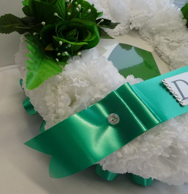 SILK FUNERAL FLOWERS Green Celtic Football Wreath Posy Tribute Memorial ...
