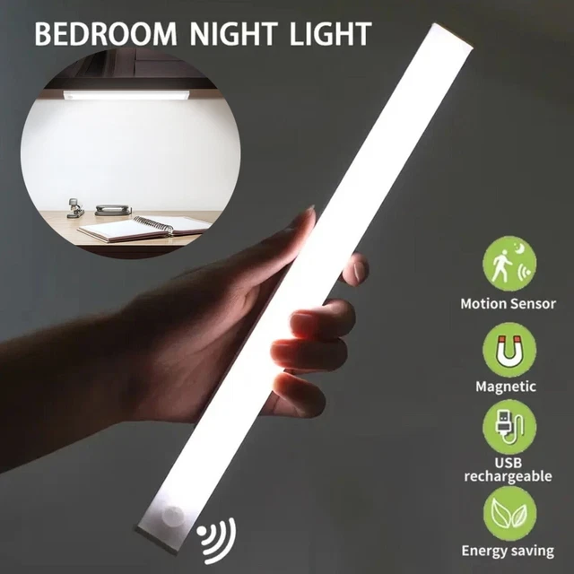 LED PIR MOTION Sensor Strip Light USB Rechargeable Magnetic Cabinet ...
