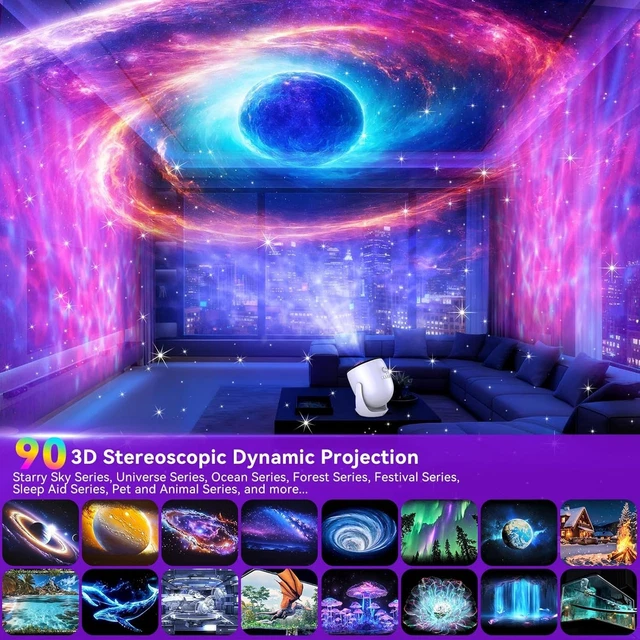 3D GALAXY PROJECTOR RGB Bluetooth Night Light 90+ Scenes Holographic £ ...