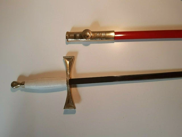 MASONIC CEREMONIAL KNIGHTS Symbol Sword, White Leather Hilt & Red ...