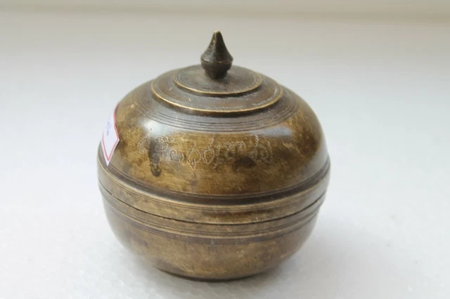 ANTIQUE OLD HANDCRAFTED Brass Kumkum Tikka Holy Temple Box Pot NH4104 ...