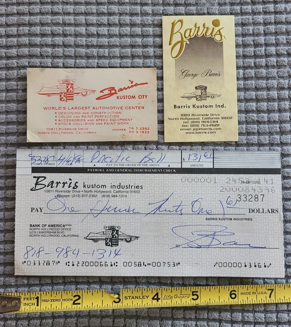RARE GEORGE BARRIS King of Kustoms Signed Business Check Plus Business ...