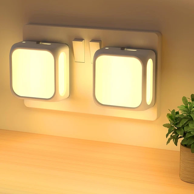 NIGHT LIGHT PLUG In 2 Pack Dusk to Dawn Sensor Adjustable Warm White ...