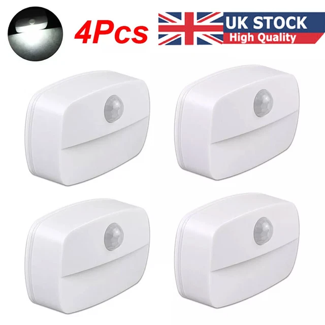 4X LED MOTION Sensor PIR Night Light Cordless Battery Powered Closet ...