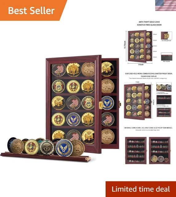 MILITARY CHALLENGE COIN Display Case Lockable Cabinet Rack Holder ...