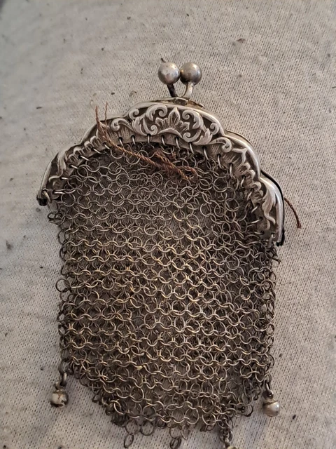 ANCIENNE BOURSE AUMÔNIÈRE Argent Silver 19ème Napoléon III Art Nouveau ...