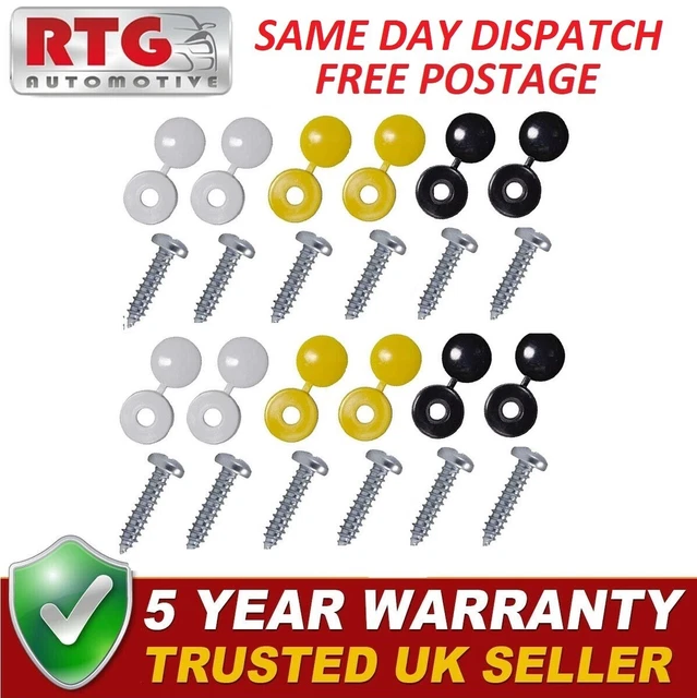 12X VEHICLE REGISTRATION Number Plate Screws White Yellow Black Hinged 12x-vehicle-registration-number-plate-screws-white-yellow-black-hinged
