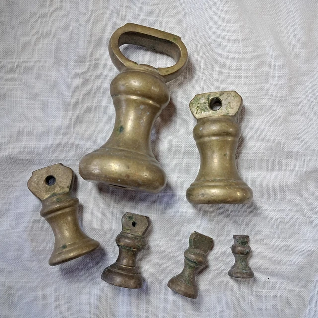 ANTIQUE BRASS BELL Weighs, Imperial Scale Weights, small set of 6: 1lb ...