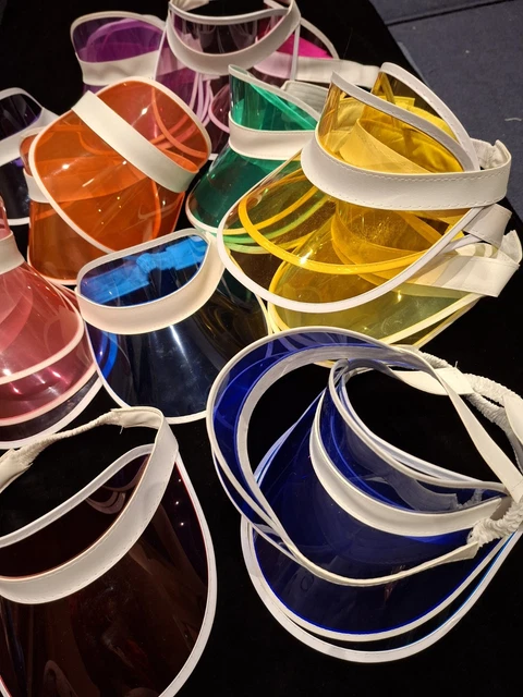 24 PCS UNISEX 80s Style Retro Neon Sun Visor Women Plastic Visors Retro ...