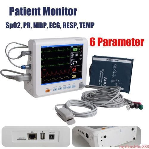 8& PORTABLE ICU Vital Signs Patient Monitor System 6 Parameter ECG NIBP ...