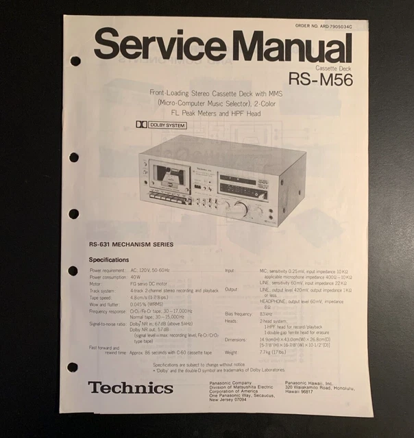 TECHNICS RS-M56 - Cassette Deck ORIGINAL Service Manual - 1979 £7.32 ...