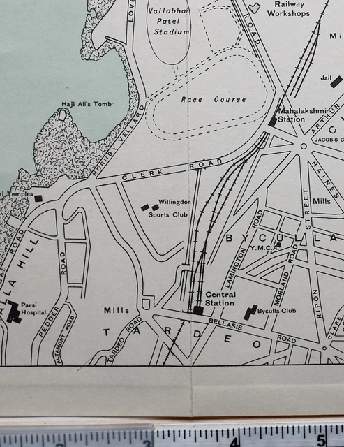 1959 INDIA INDIAN Pakistan Tourist Map North Bombay & Parel Grain Depot ...