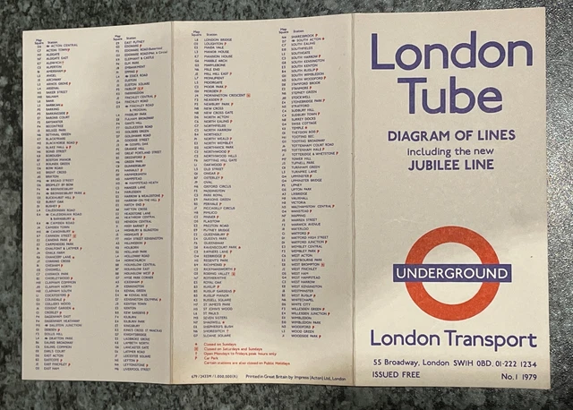 LONDON UNDERGROUND 1979 No.1 Jubilee TUBE MAP Diagram of Lines Paul E ...