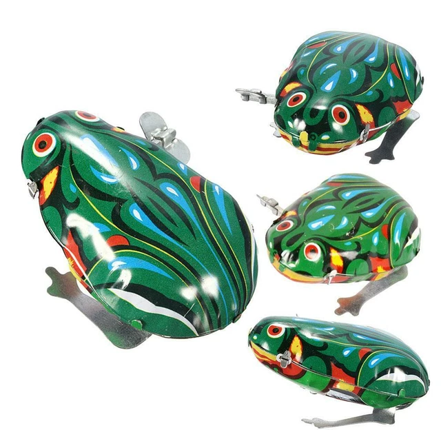 VINTAGE WIND UP Animal Jumping Frog Retro Classic Clockwork Tin Toy ...