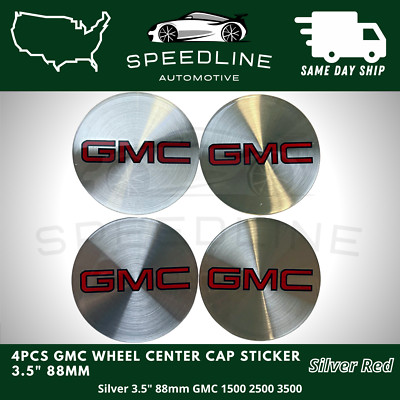 4 WHEEL CENTER Cap Logo Sticker Decal Emblem SILVER 3.5" 88mm GMC 1500 ...