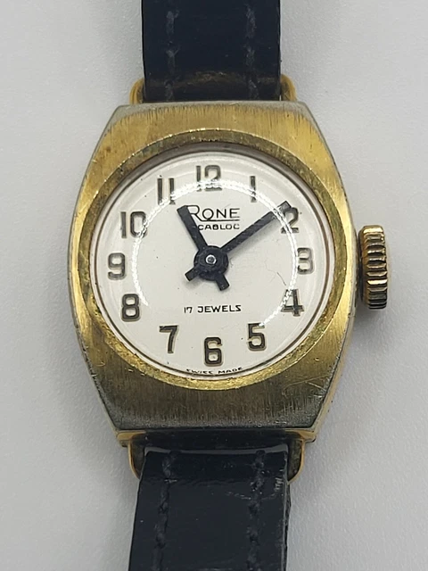 VINTAGE RONE INCABLOC 17 Jewels Gold Tone Wristwatch Untested For Parts ...