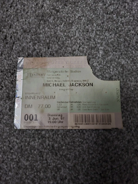 MICHAEL JACKSON HISTORY Tour Konzert Ticket Müngersdorfer Stadion Köln ...