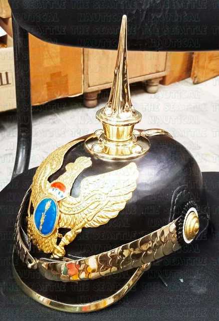 DEUTSCH PREUSSISCHE PICKELHAUBE Offizier Lederhelm/Mütze WW1 WW2 ...