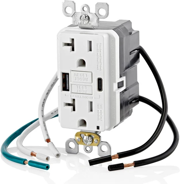 GUAC2-W 20A SMARTLOCKPRO Self-Test GFCI Outlet with Type A & Type C USB ...