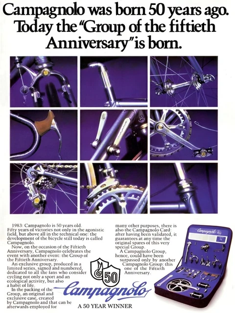CAMPAGNOLO 50TH ANNIVERSARY gold Super Record 1980's A4 poster Colnago ...