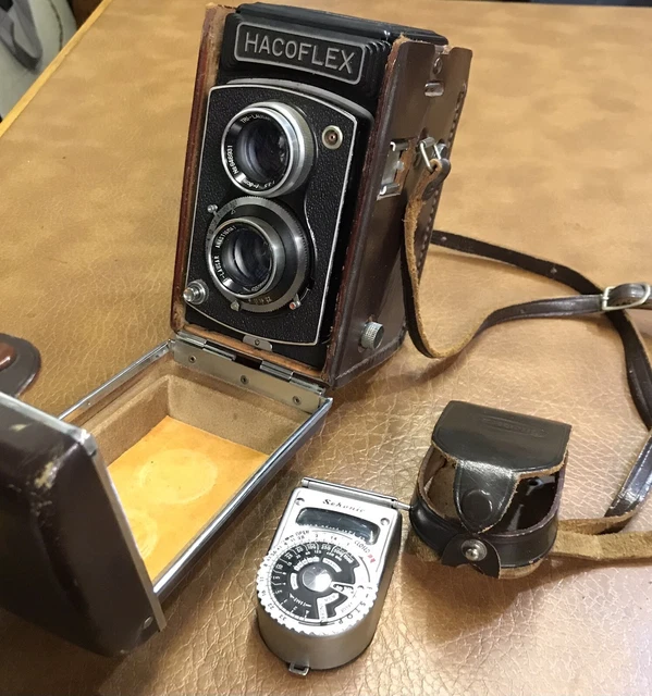 VINTAGE HACOFLEX TLR CAMERA in ORIGINAL LEATHER CASE inc LIGHT METER £ ...