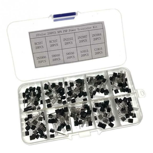200 PZ KIT assortimento transistor 10 valori PNP NPN con scatola di archiviazione trasparente ...