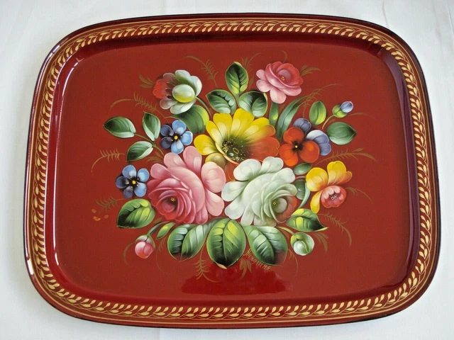 ZHOSTOVO RUSSIAN HAND Painted Metal Tray signed by the artist £61.00 ...