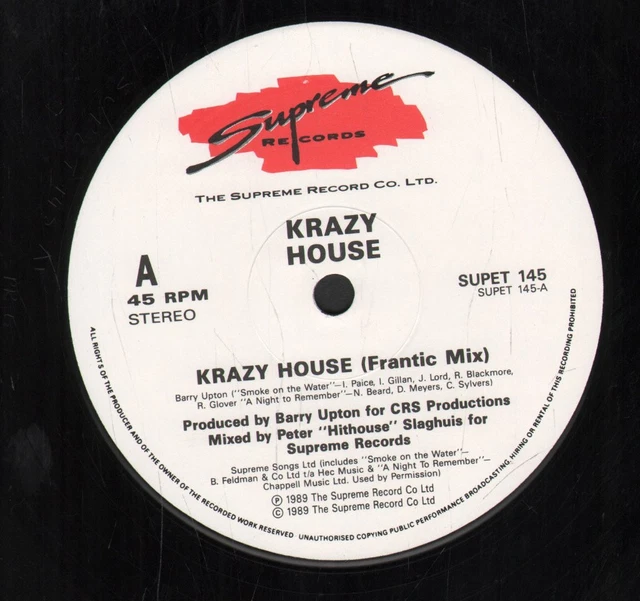KRAZY HOUSE AUTO-TITRÉ 12" Vinyle UK Supreme 1989 SUPET145 EUR 4,99 ...