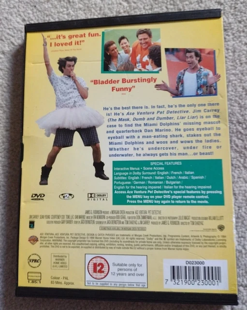 ACE VENTURA : Pet Detective DVD Jim Carrey Courtney Cox Sean Young ...