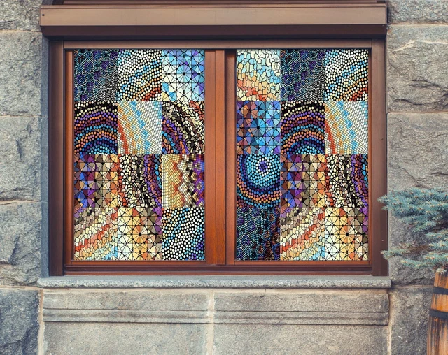 3D CHECKERED PATTERN A75 Window Film Print Sticker Cling Stained Glass ...