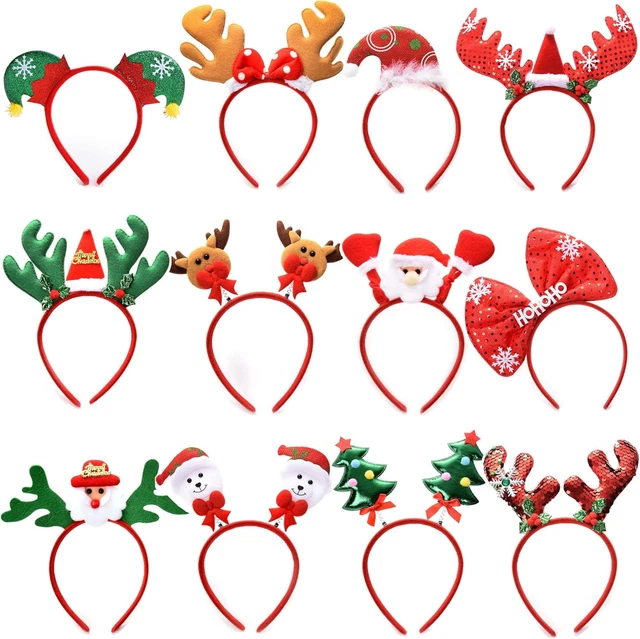 12 PACK CHRISTMAS Headbands - Reindeer Antlers & Santa Hats for Holiday ...