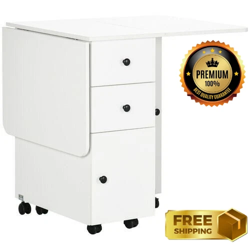 HOMCOM FOLDING DINING Table, Drop Leaf Table Top With Two Storage ...