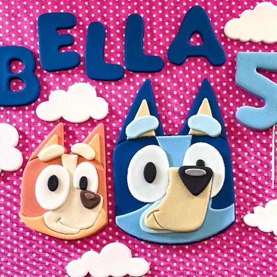 EDIBLE BLUEY BINGO with Age Name & Clouds Character BIRTHDAY cake ...
