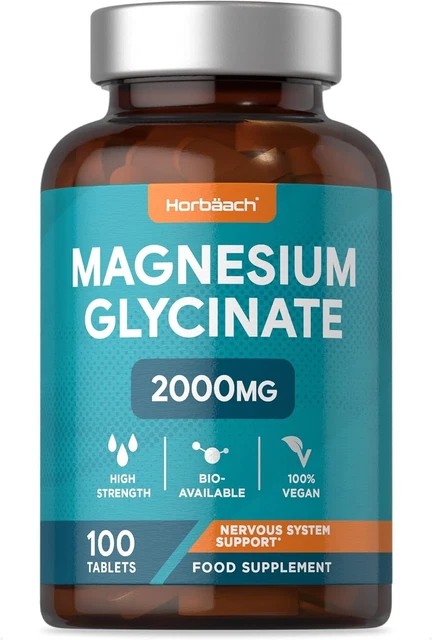 MAGNESIUM GLYCINATE SUPPLEMENT | 2000mg | 100 Vegan Tablets | High ...