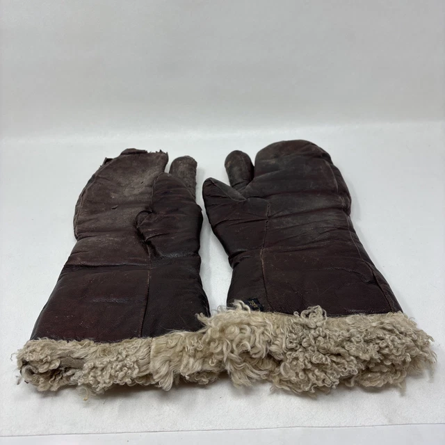 VINTAGE WW2 LEATHER Gloves Gunner Mittens A-9A Large WWII Gauntlets ...