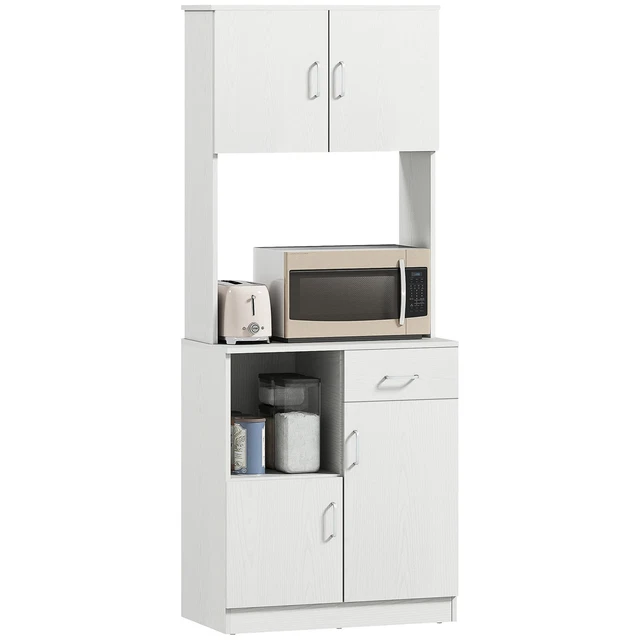 HOMCOM FREESTANDING KITCHEN Cabinet Storage Unit Pantry Cupboard, White ...