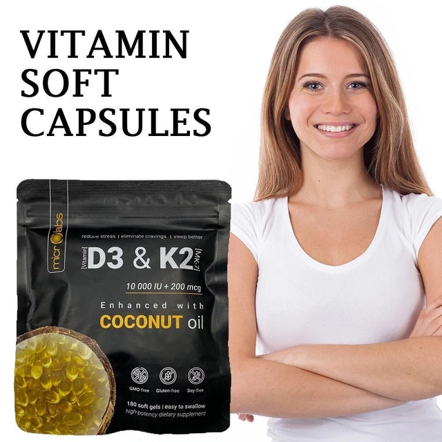 VITAMIN D3+K2 SOFTGELS 10000 IU 200mcg Cholecalciferol, 180 gels ...