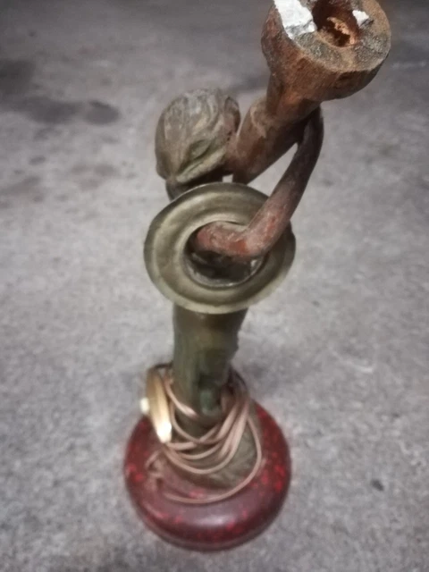 GRANDE STATUT SIGNÉ Charles Ruchot Art Nouveau régule monté lampe fin ...