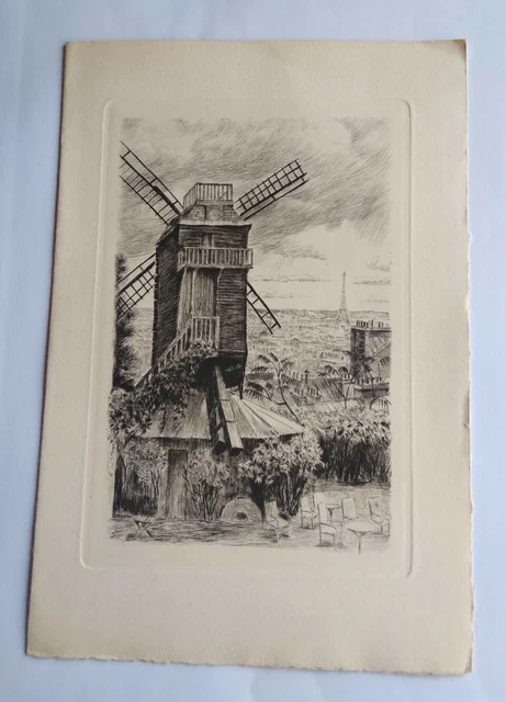 ANTIQUE ENGRAVING 1955 Paris Montmartre Mill Red Dry Tip Charles Samson ...
