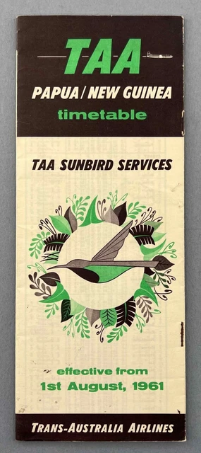 TAA TRANS AUSTRALIA Airlines Timetable Papua New Guinea August 1961 ...