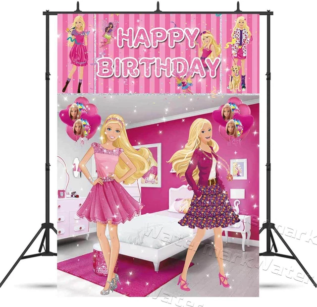BARBIE PRINCESS HAPPY Birthday Backdrop Banner Vinyl Girls Party Decor ...