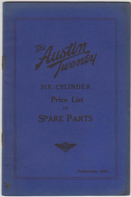 AUSTIN TWENTY 20 original Price List of Spare Parts 1933 Pub 1023 ...