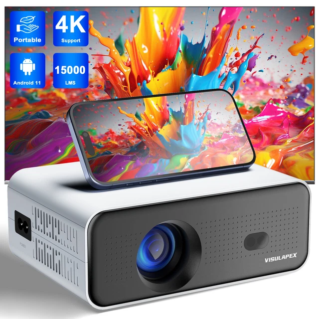 MINI PORTABLE 4K Smart Projector Android 11 15000LMS WiFi BT Video Home ...