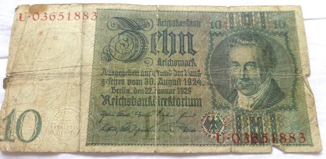 GERMAN BANKNOTE OF ten Reichsmark, Berlin 1924 -1929. £1.00 - PicClick UK