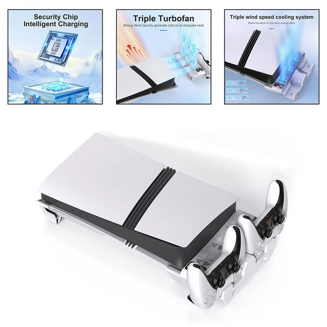 COMPACT HORIZONTAL COOLING Stand for PS5 Pro Slim with Fan and Charger ...