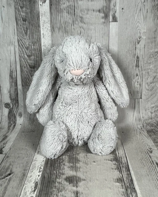 JELLYCAT MEDIUM BASHFUL Bunny Light Grey Pink Nose White Tail Rabbit ...
