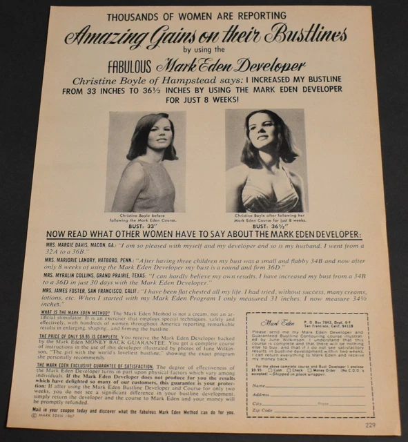 1967 PRINT AD Sexy Fashion Mark Eden Bust Developer Christine Boyle ...