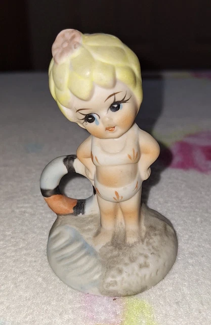 VINTAGE BATHING BELLE, Enesco, Sunburnt Girl At Beach Figurine 1970s ...